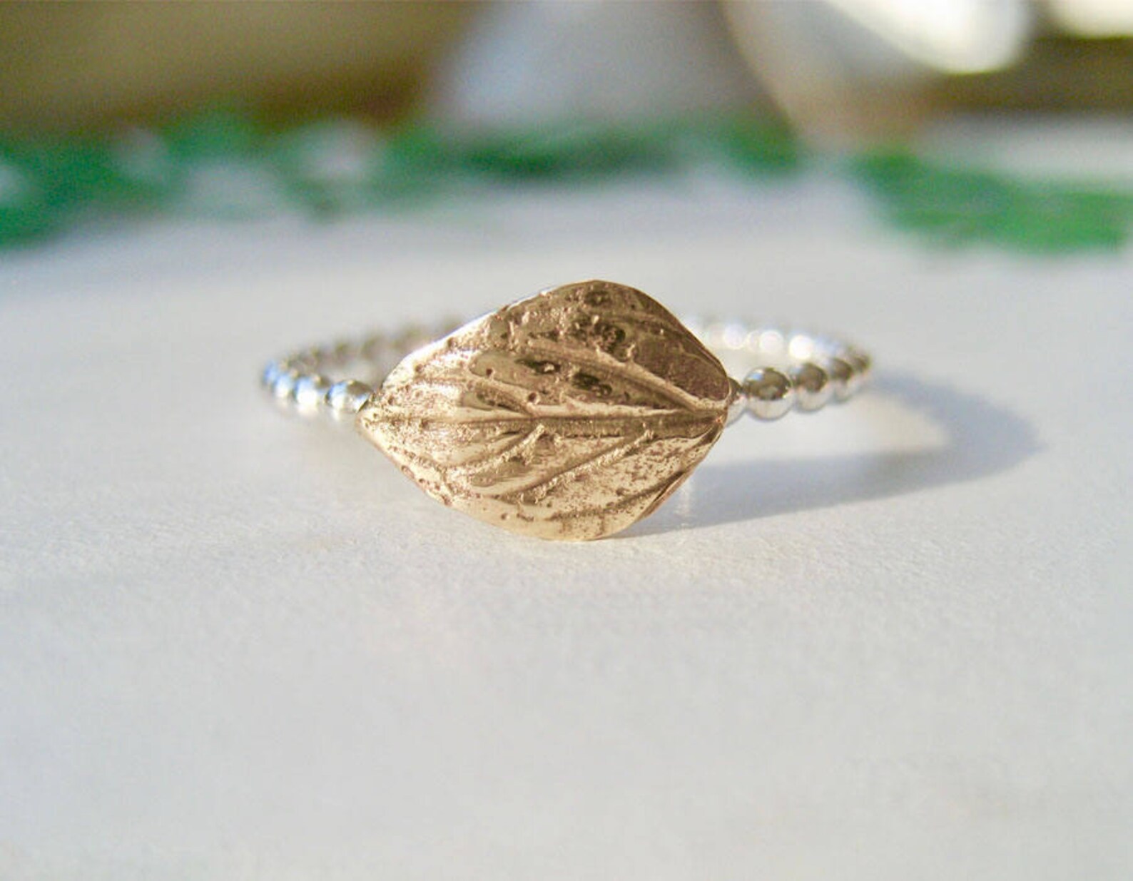 Tiny Gold Leaf Ring Autumn Ring Mixed Metal Ring Plant - Etsy