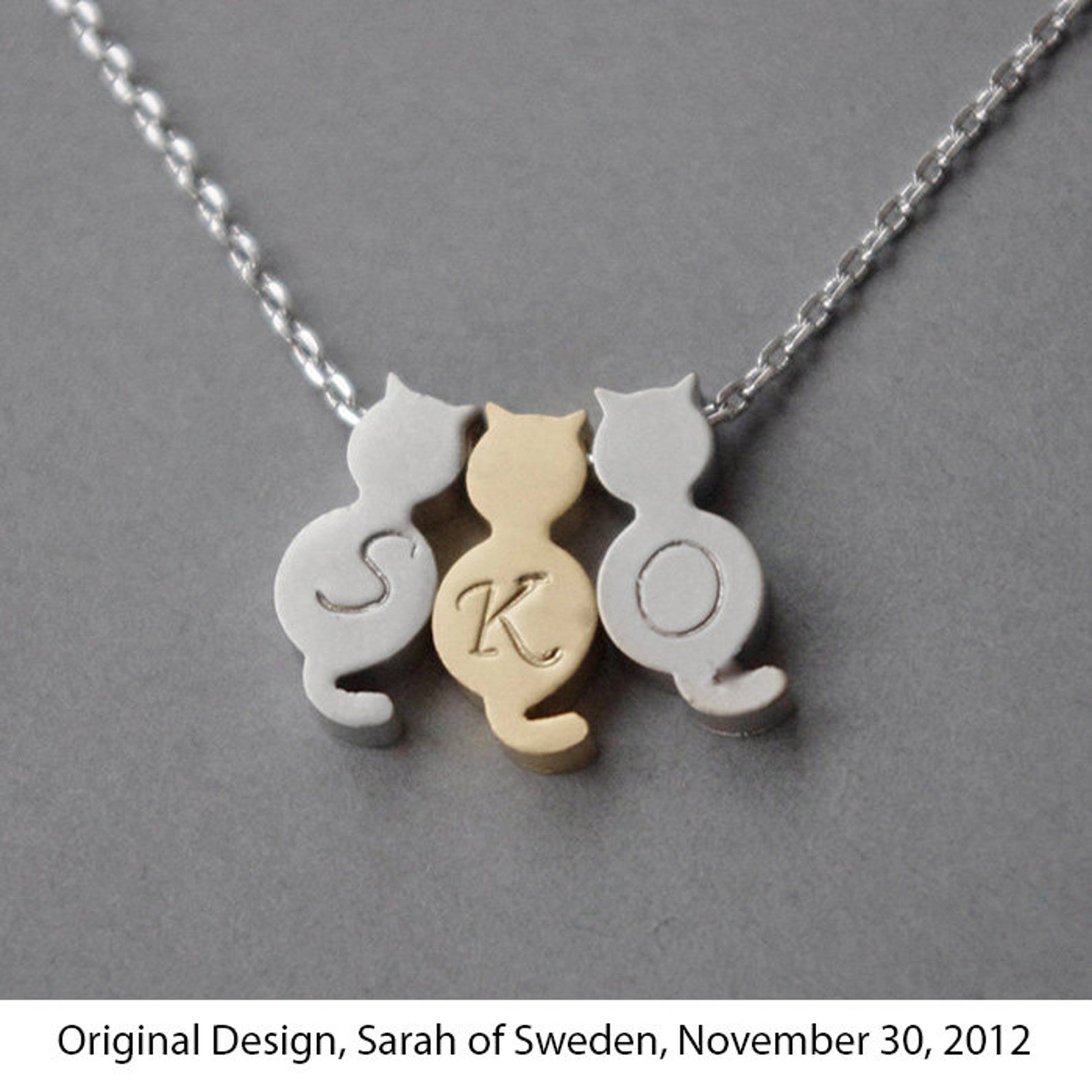 Three 3 Cat Necklace/cat Jewelry/initial Cat - Etsy