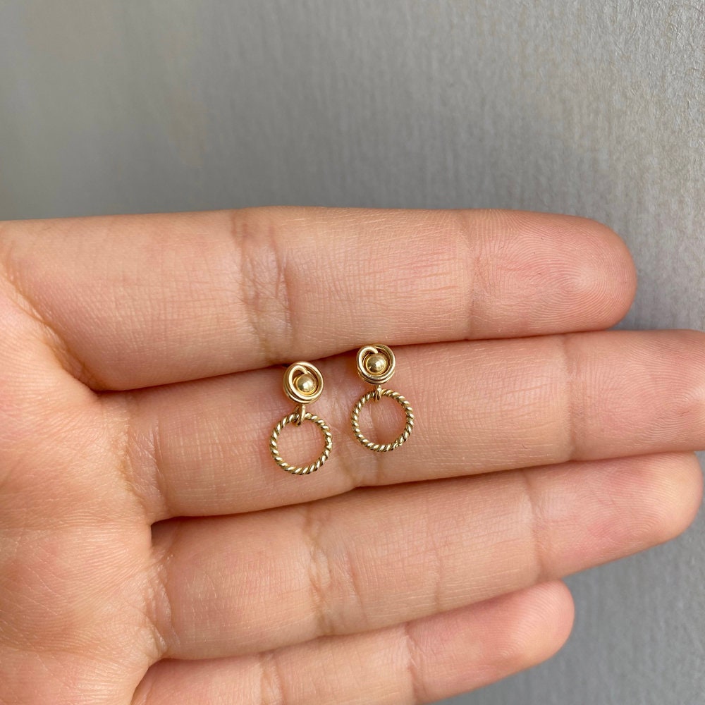 Tiny Drop Earrings Gold Stud Earrings Delicate Hoop | Etsy