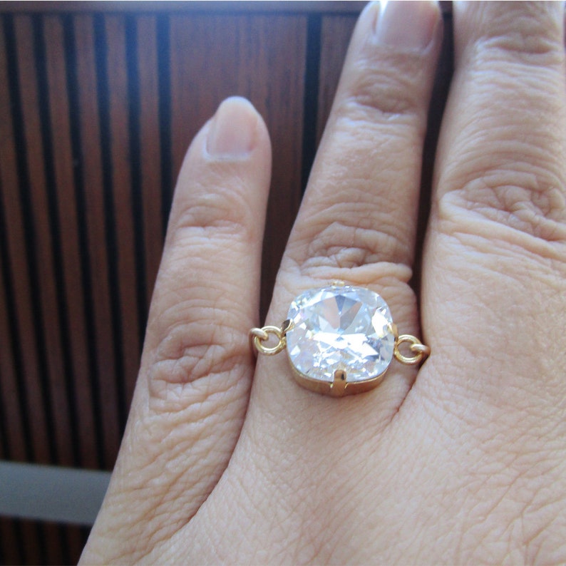 Unique Solitaire Ring Big Ring Crystal Ring Cocktail Ring - Etsy
