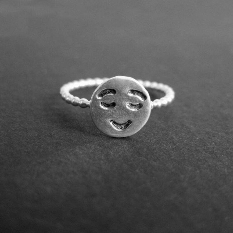 Smiling Face Emoji Ring Mood Ring Emoji Face Ring Sterling | Etsy
