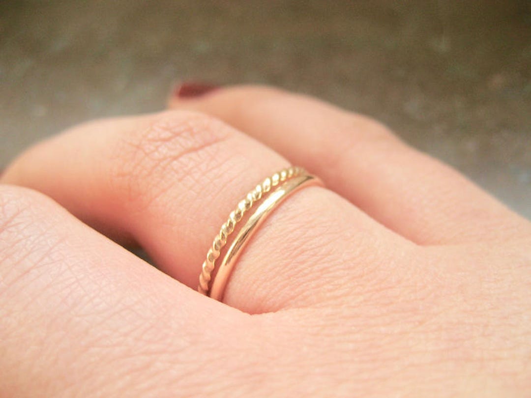 Gold Stackable Rings Set of Two 14k Gold Band Rings Gold - Etsy
