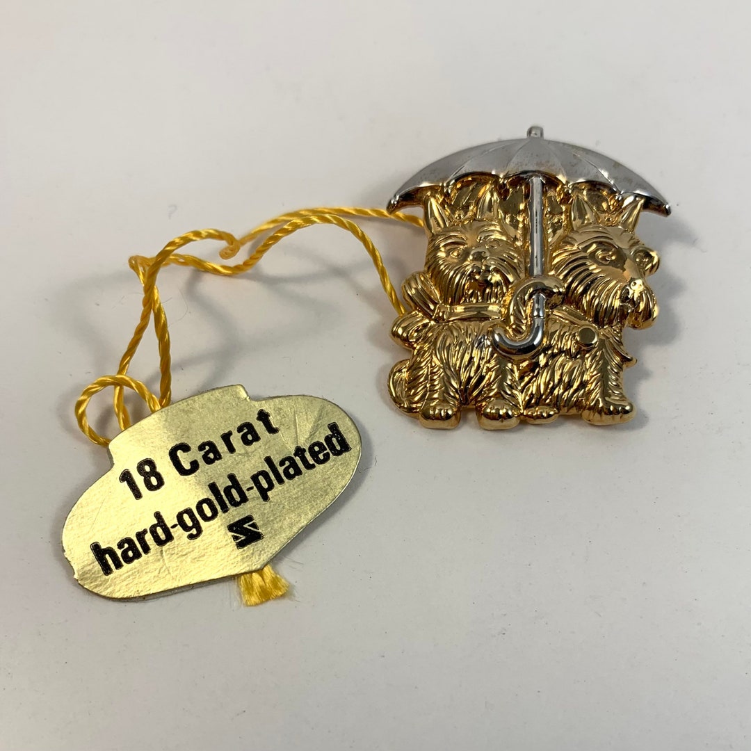 80s Scottie Dogs Under an Umbrella Brooch 18 Ct Gold Plated - Etsy
