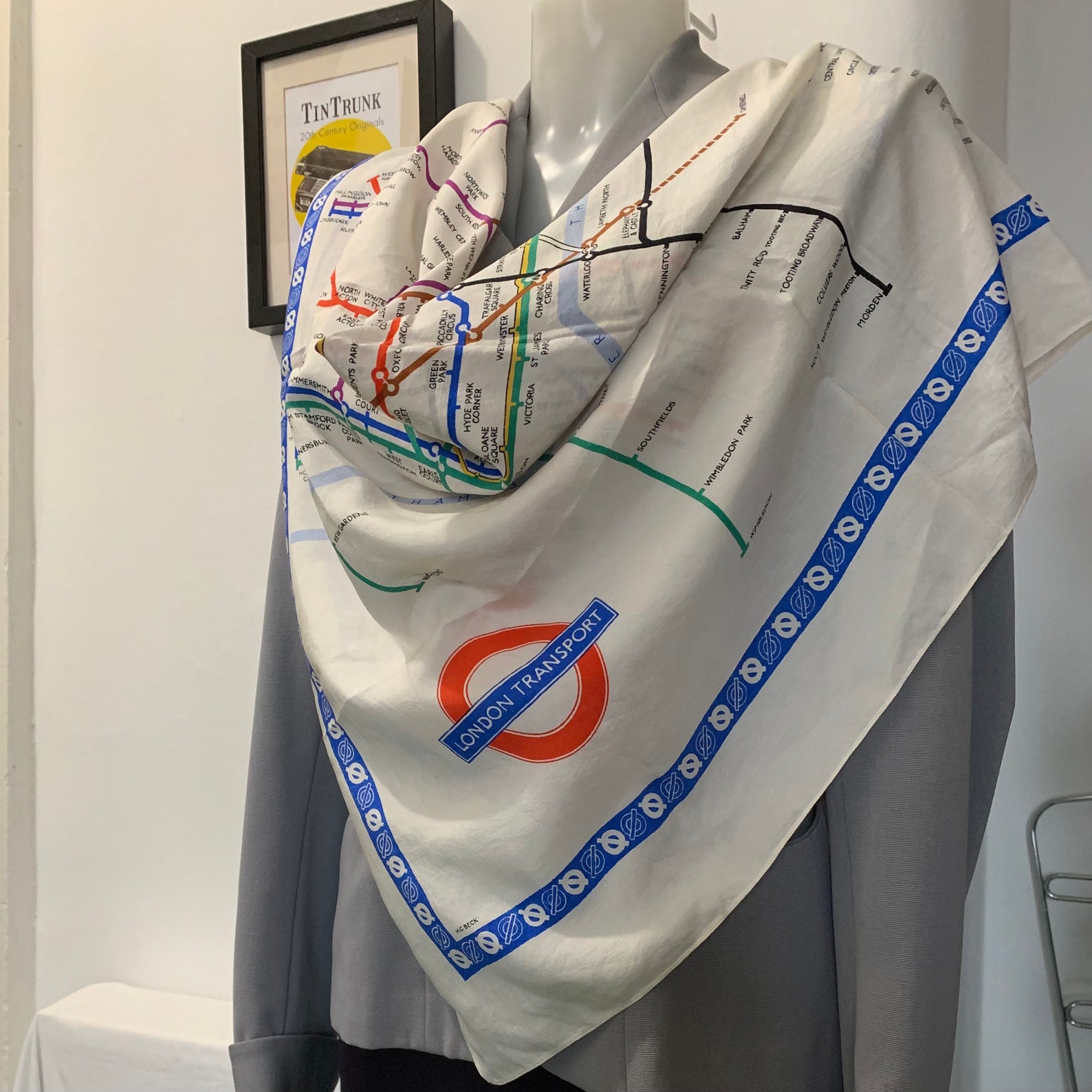 1940s London Transport Railways Map Large Scarf, White Printed Silk ...
