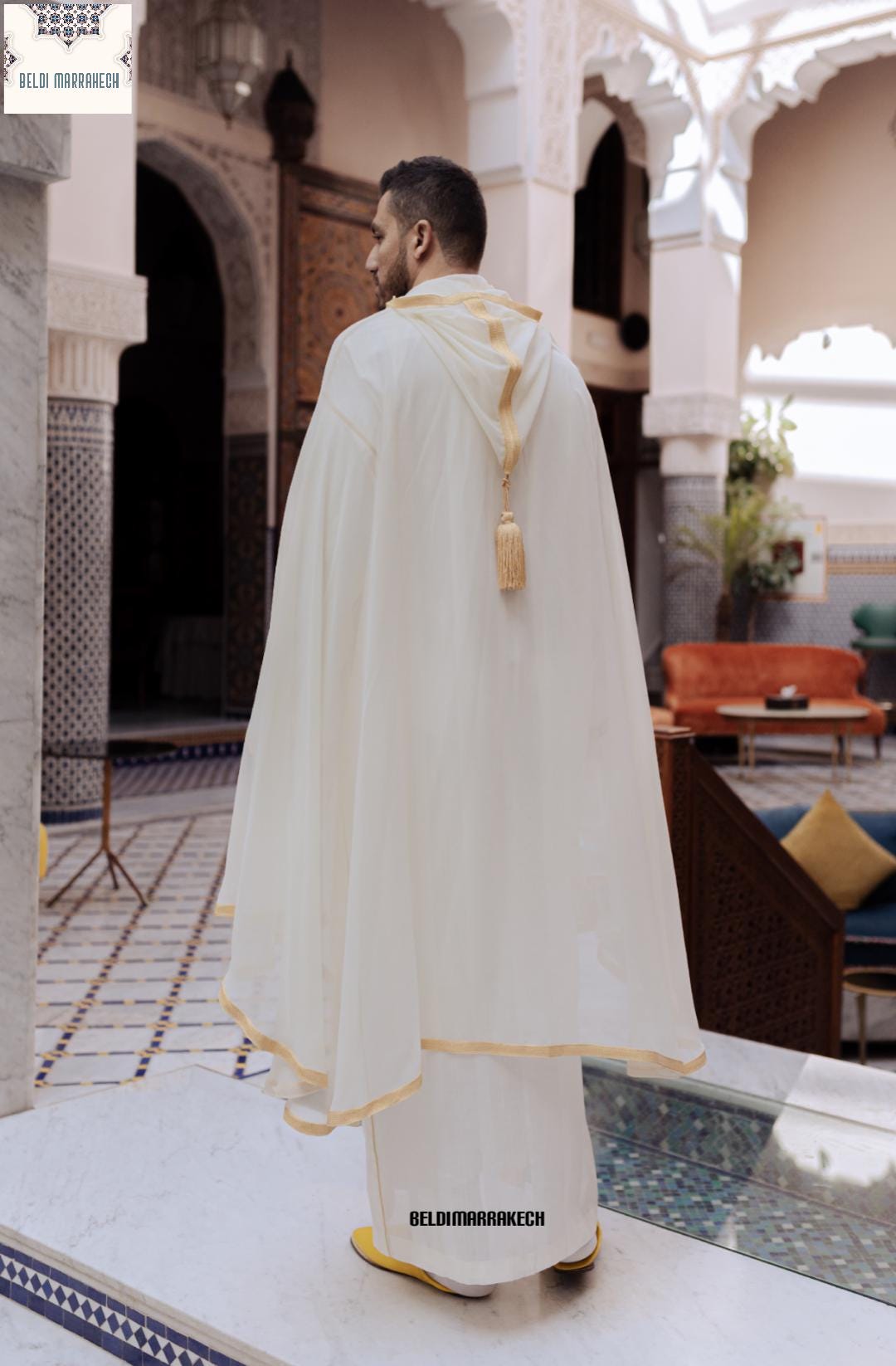 Traditional Moroccan Selham in White and Gold Linen Elegant and ...