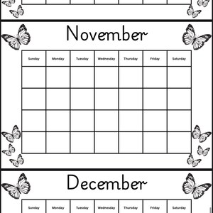 Printable Butterfly Calendar Template - Etsy