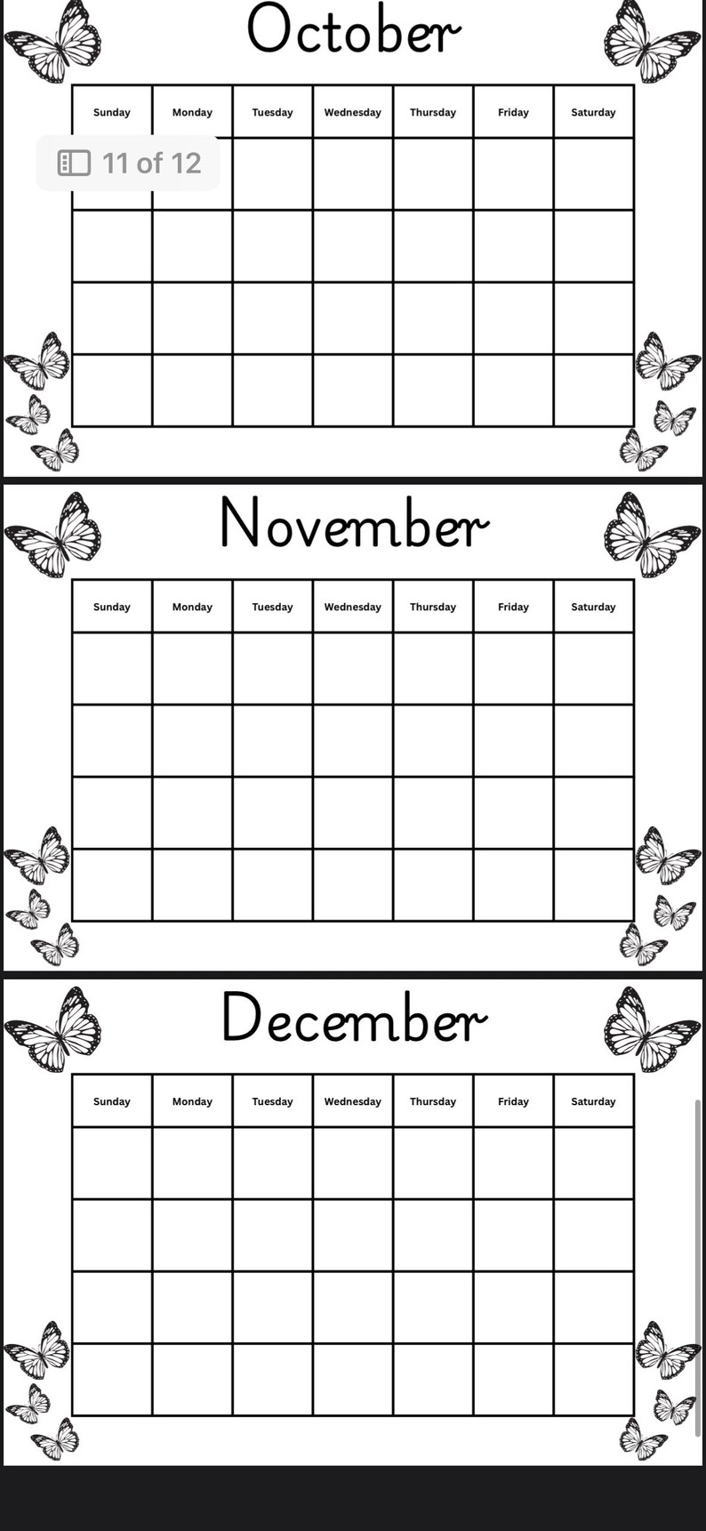 Printable Butterfly Calendar Template - Etsy