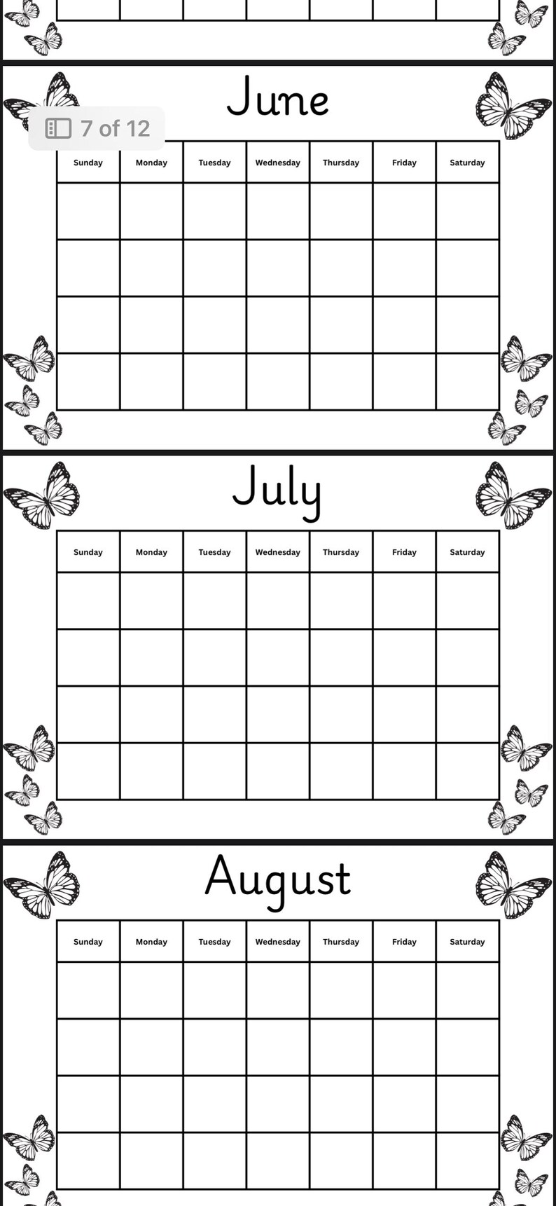 Printable Butterfly Calendar Template - Etsy