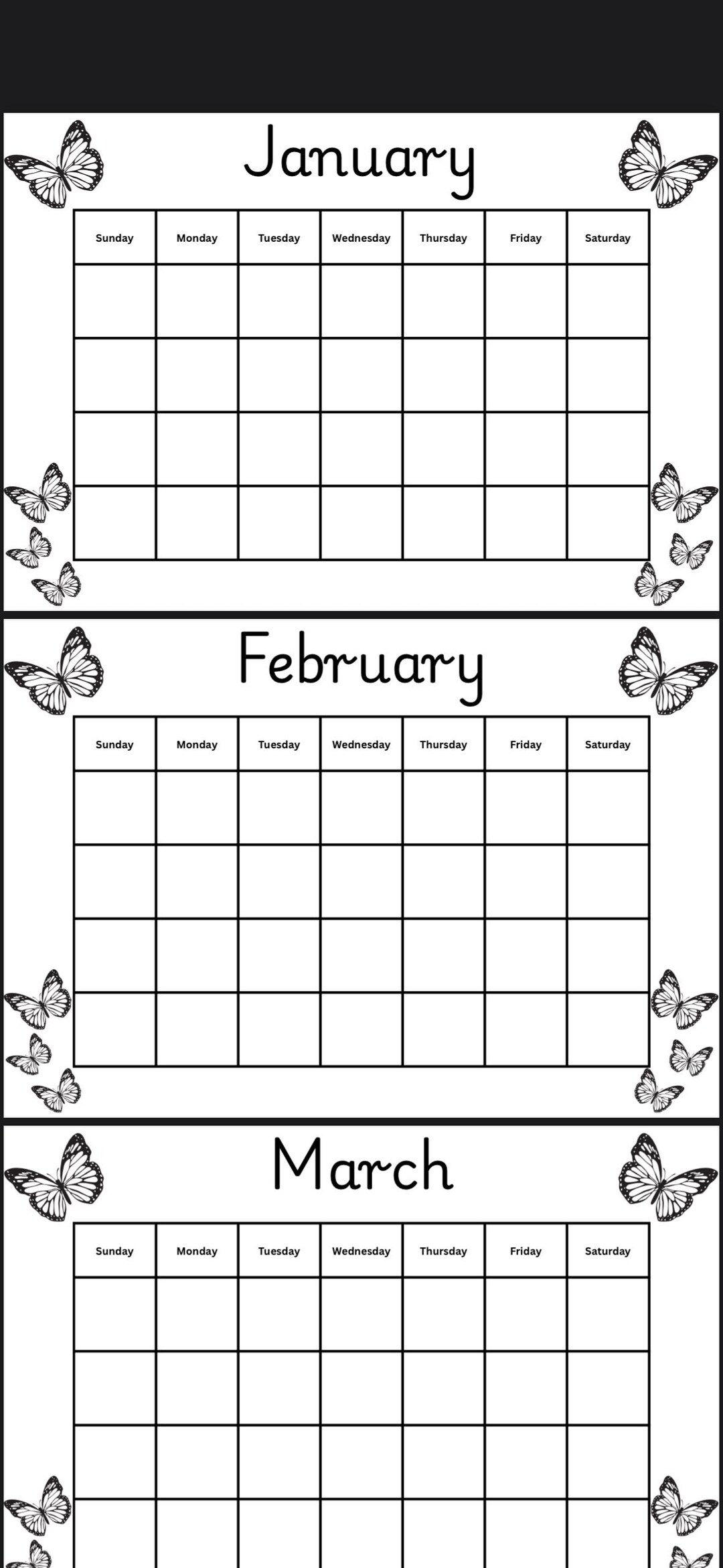 Printable Butterfly Calendar Template - Etsy