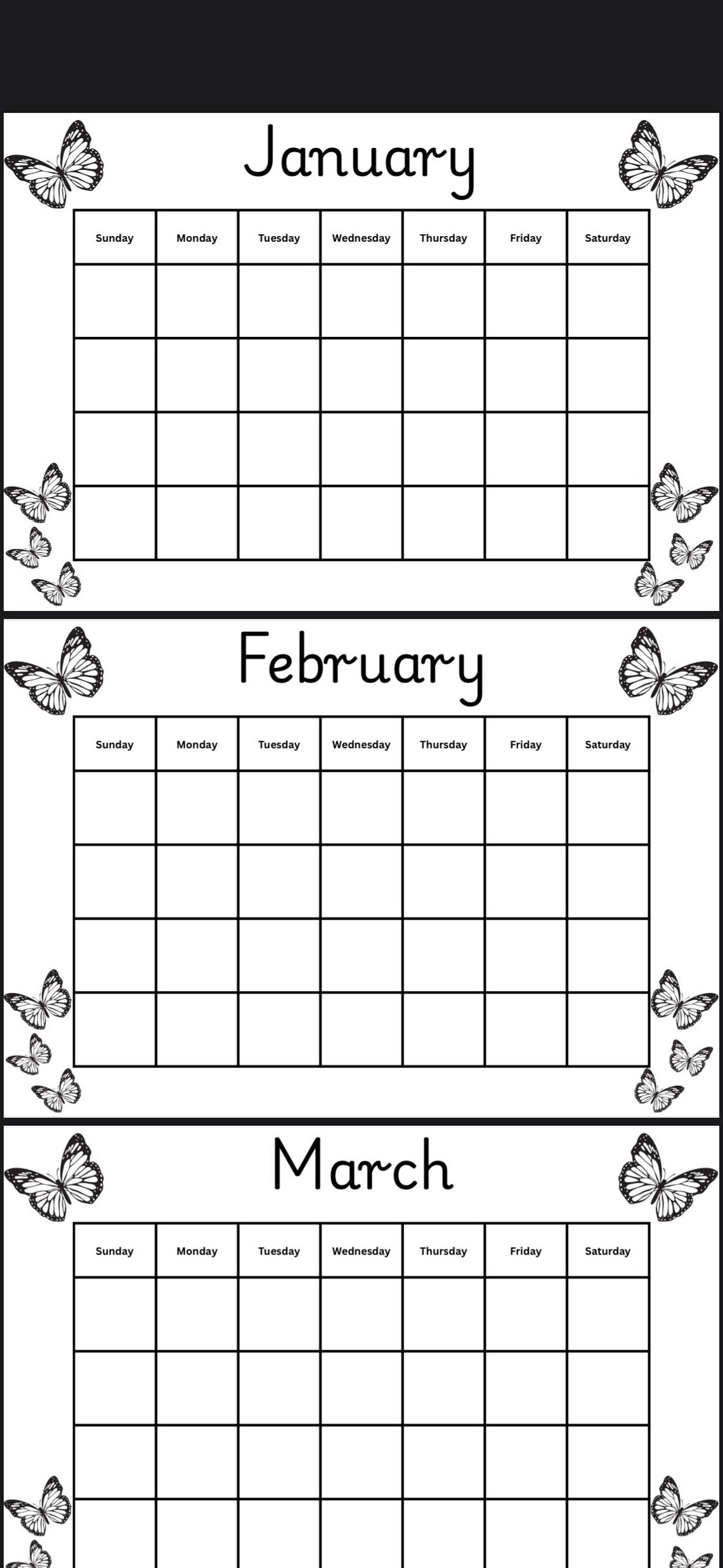 Printable Butterfly Calendar Template - Etsy