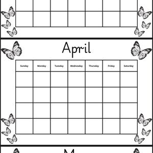 Printable Butterfly Calendar Template - Etsy