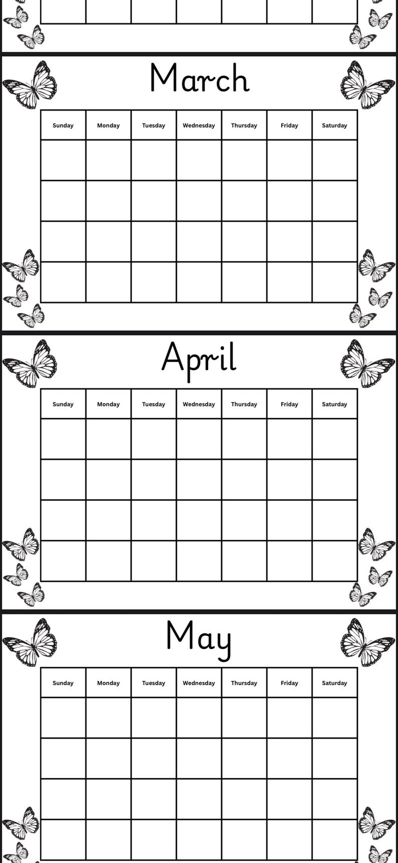 Printable Butterfly Calendar Template - Etsy