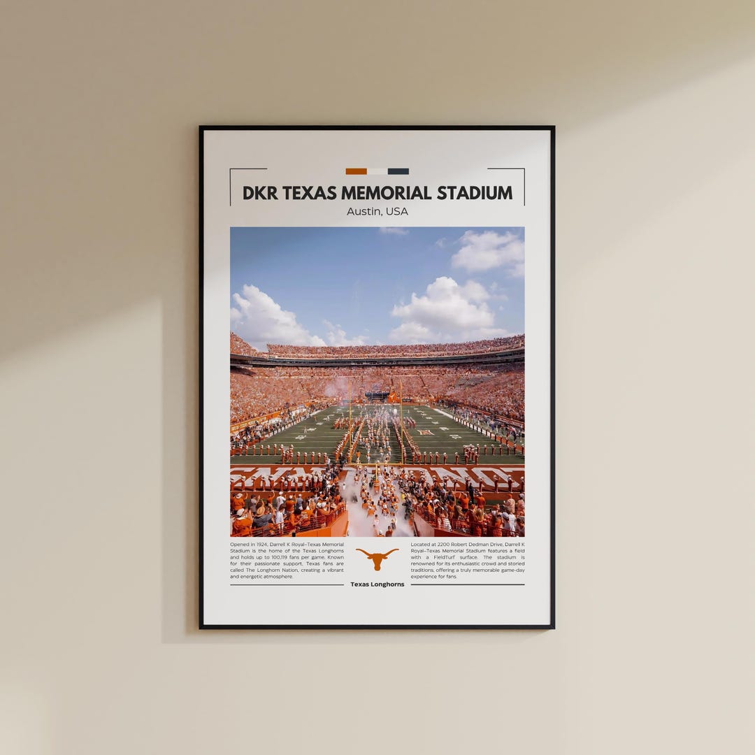 DKR Texas Memorial Stadium Print Texas Longhorns Poster Vintage NFL ...