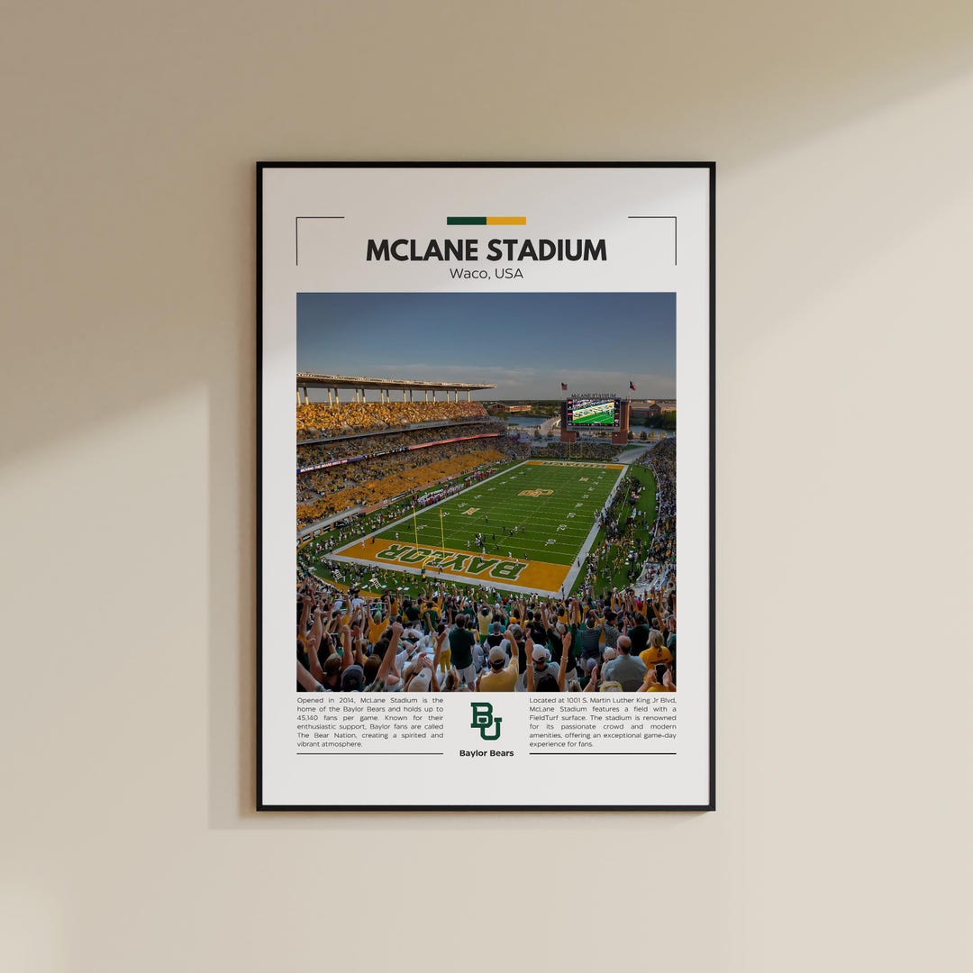 Mclane Stadium Print Baylor Bears Poster Vintage NFL Print Collage ...