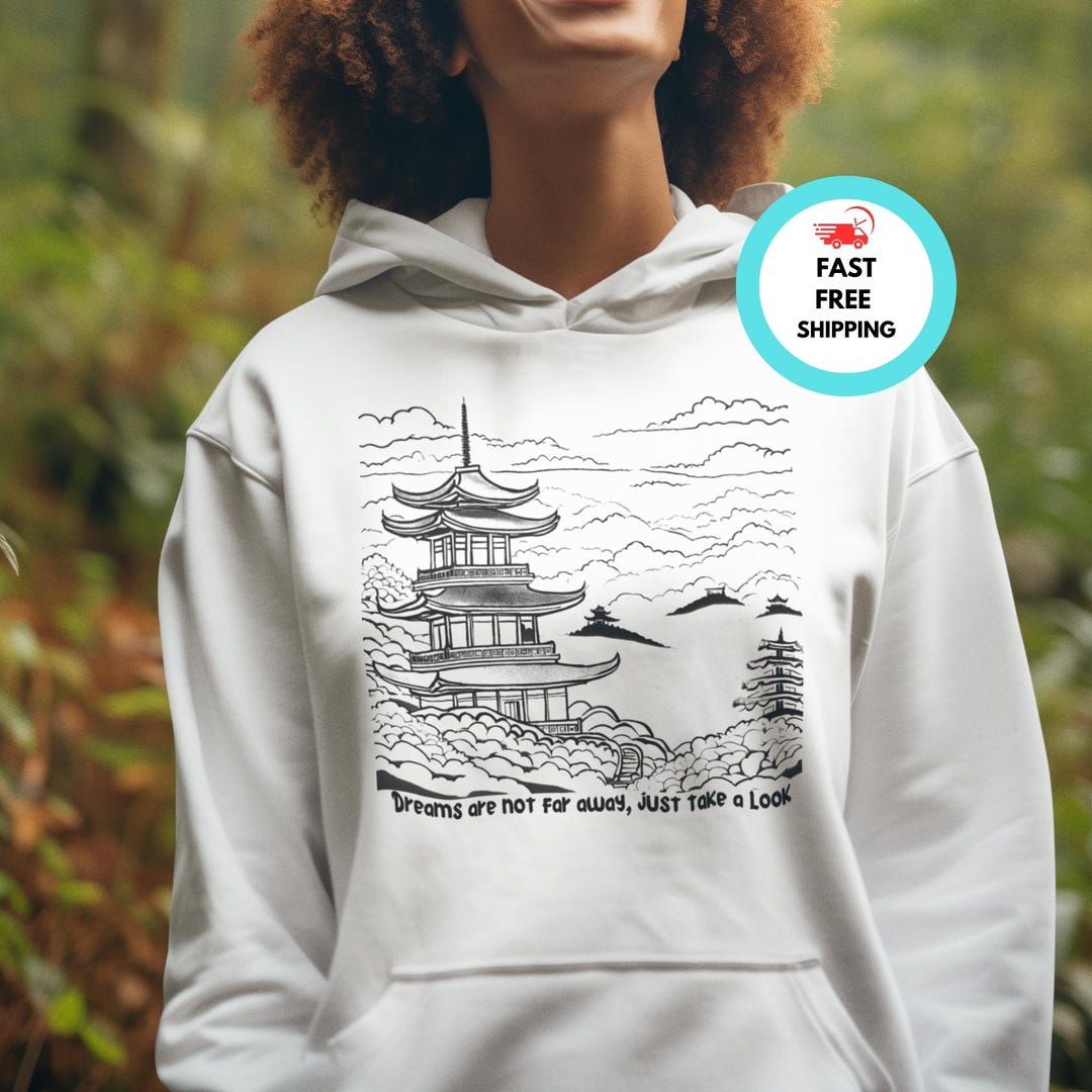 Unisex Pagoda Hoodie Minimalist Japanese Art Pagoda Sweater Zen ...