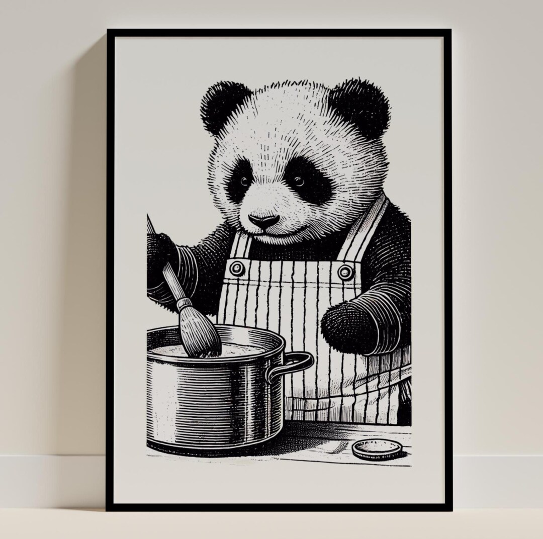 Panda, Kitchen Art, Funny Cooking Print, Cute Animal Wall Decor, Food ...