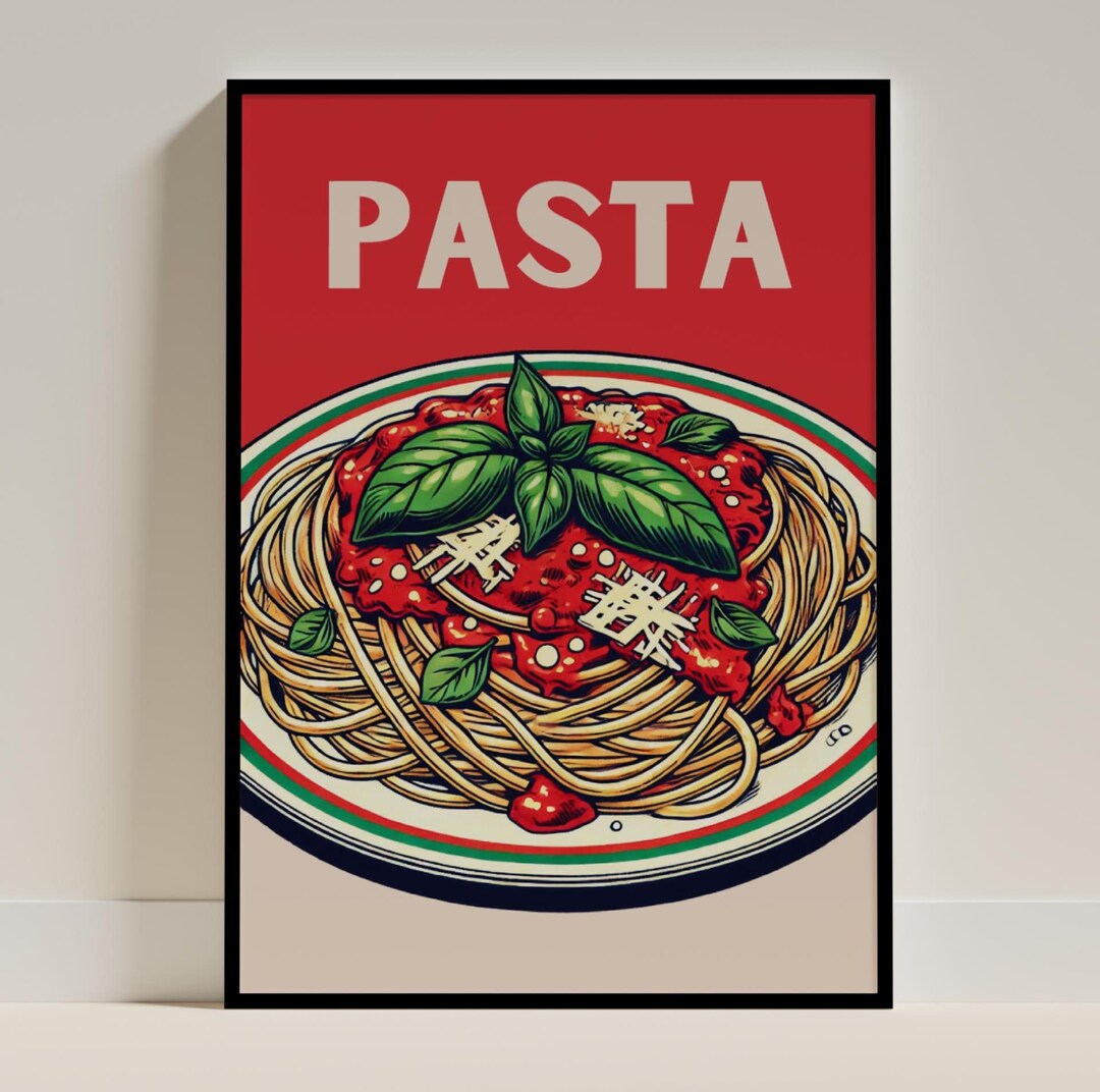 Italian Pasta Wall Art, Vintage Spaghetti Poster, Retro Kitchen Decor ...