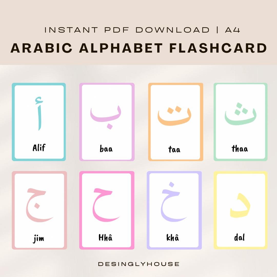 Arabic Alphabet Flash Cards, Arabic Alphabet, Card for Kids, Learning ...