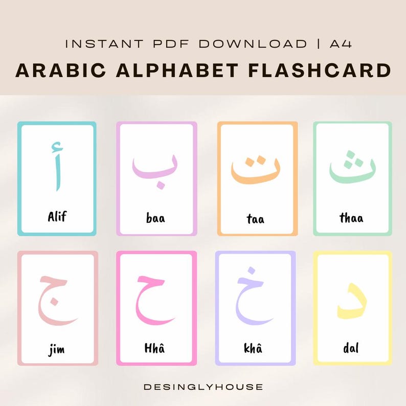 Arabic Alphabet Flash Cards, Arabic Alphabet, Card for Kids, Learning ...