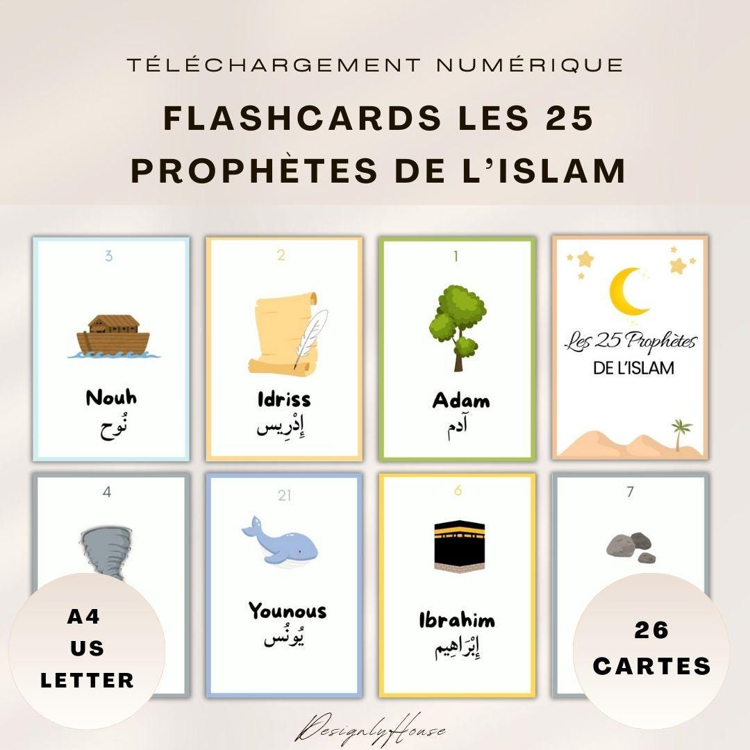 Printable Flashcards of the 25 Prophets of Islam, Educational Cards of ...