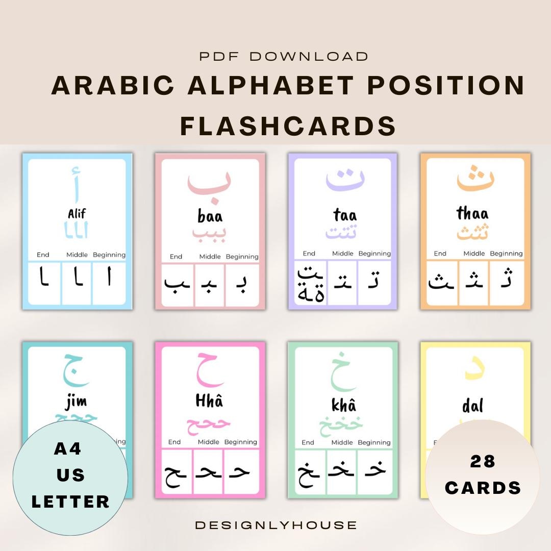 Arabic Alphabet Positions Flashcards, Arabic Alphabet Cards, Arabic ...