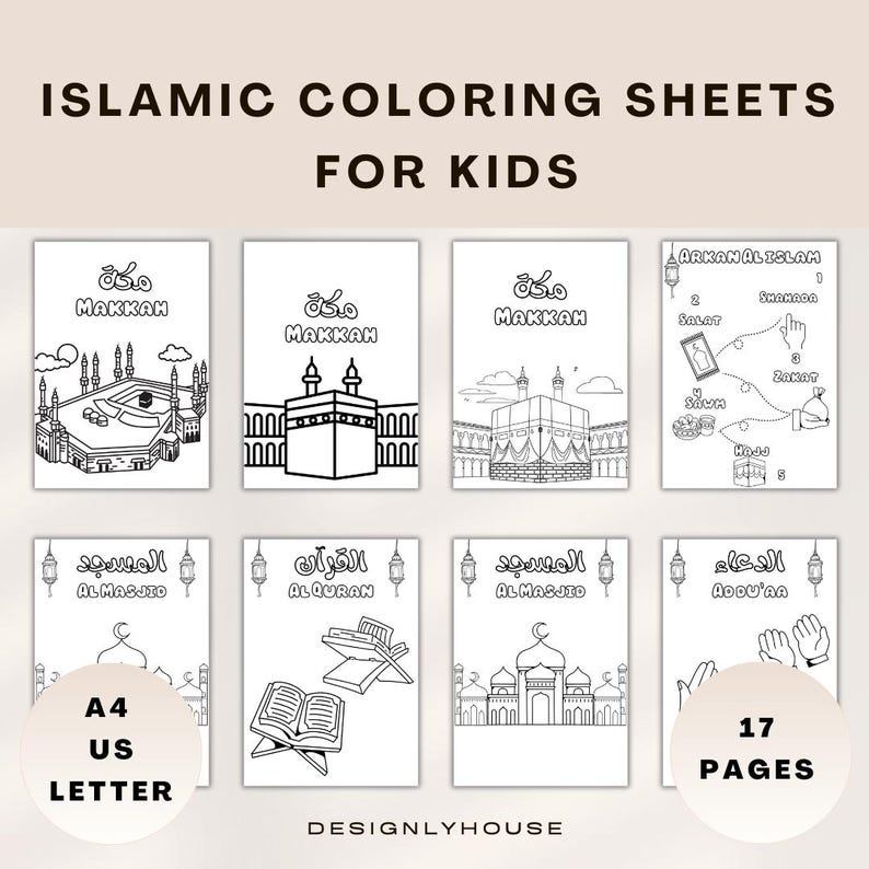 Muslim Coloring Sheets for Kids, Islamic Coloring, 17 Coloring Pages ...