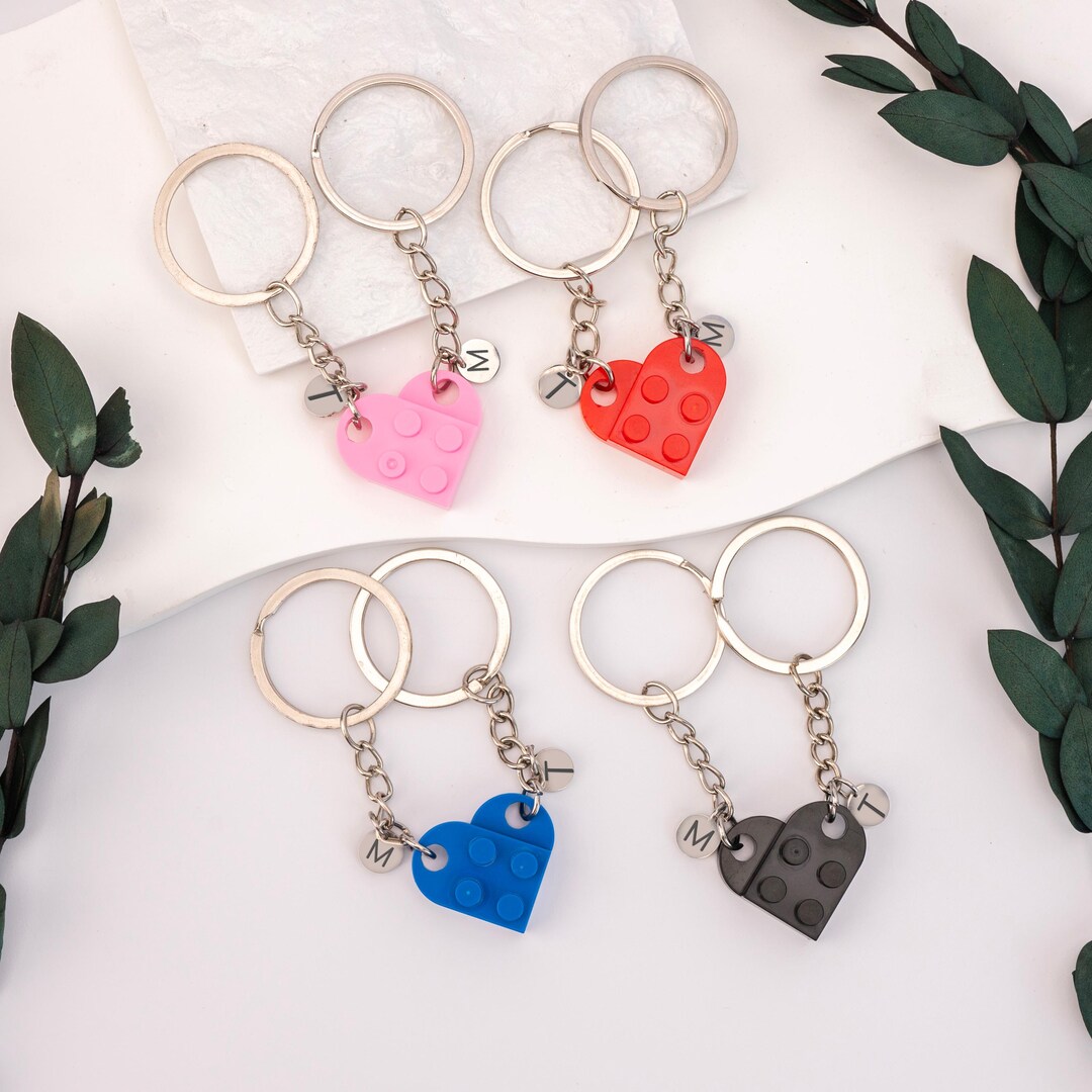 Initial Heart Keychain Set,personalisable 2-piece Lego-style Heart ...