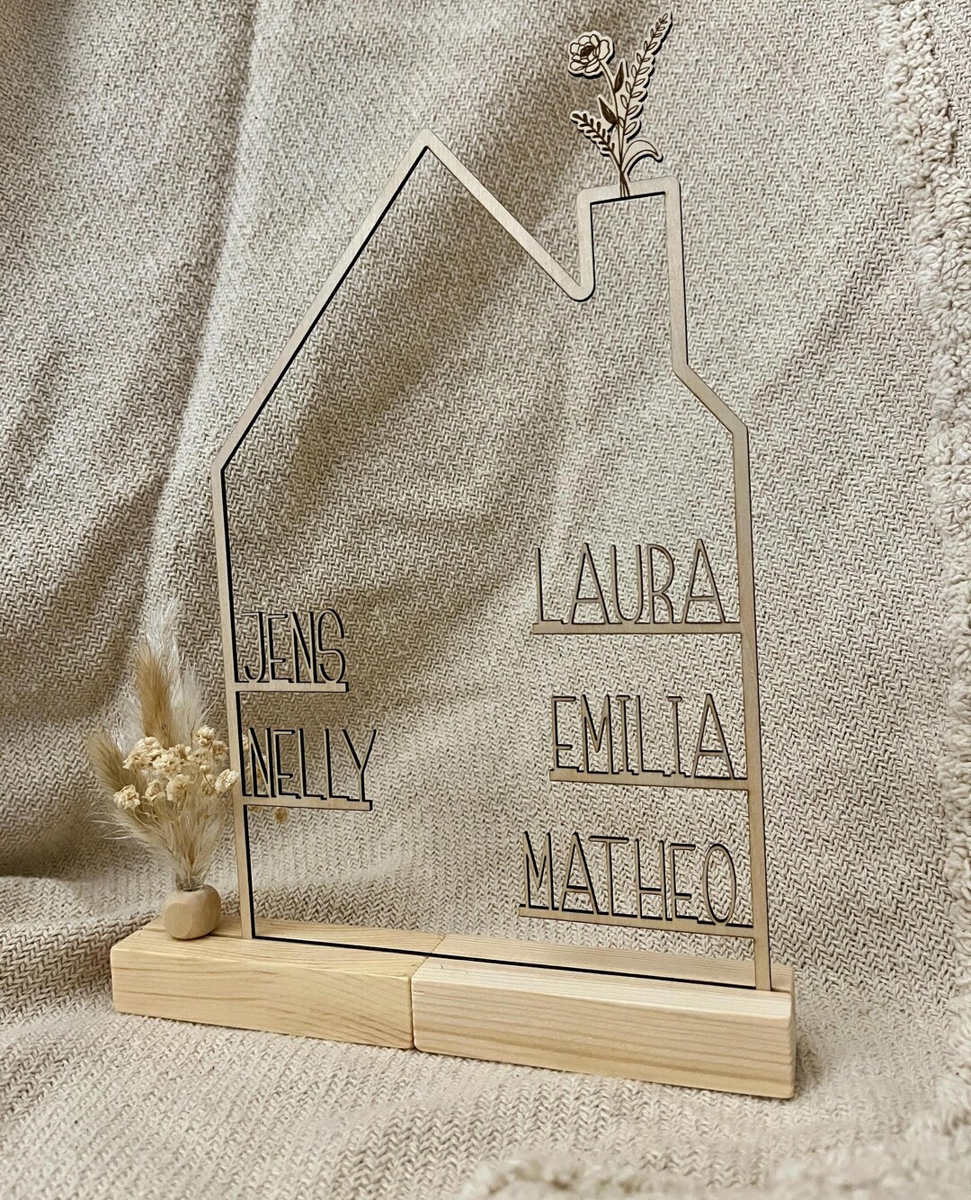 Wooden House Personalized With Name, Gift for Families, Wooden House ...