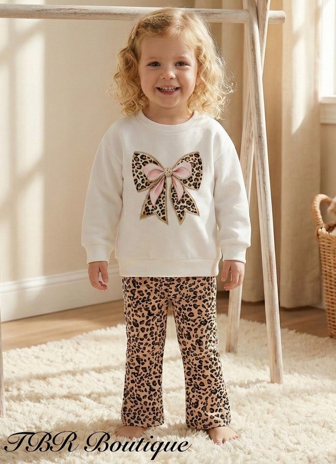 Little Girls Cheetah Print Long Sleeve Sweater With Pants Warm Winter ...