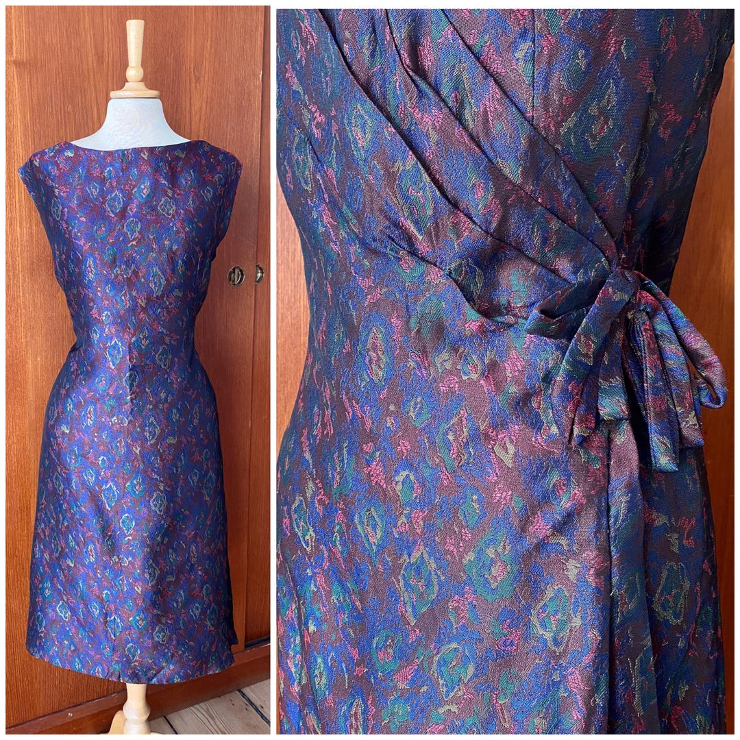 W32" True Vintage VOLUP Late 1950s Brocade Cocktail Dress! - Etsy