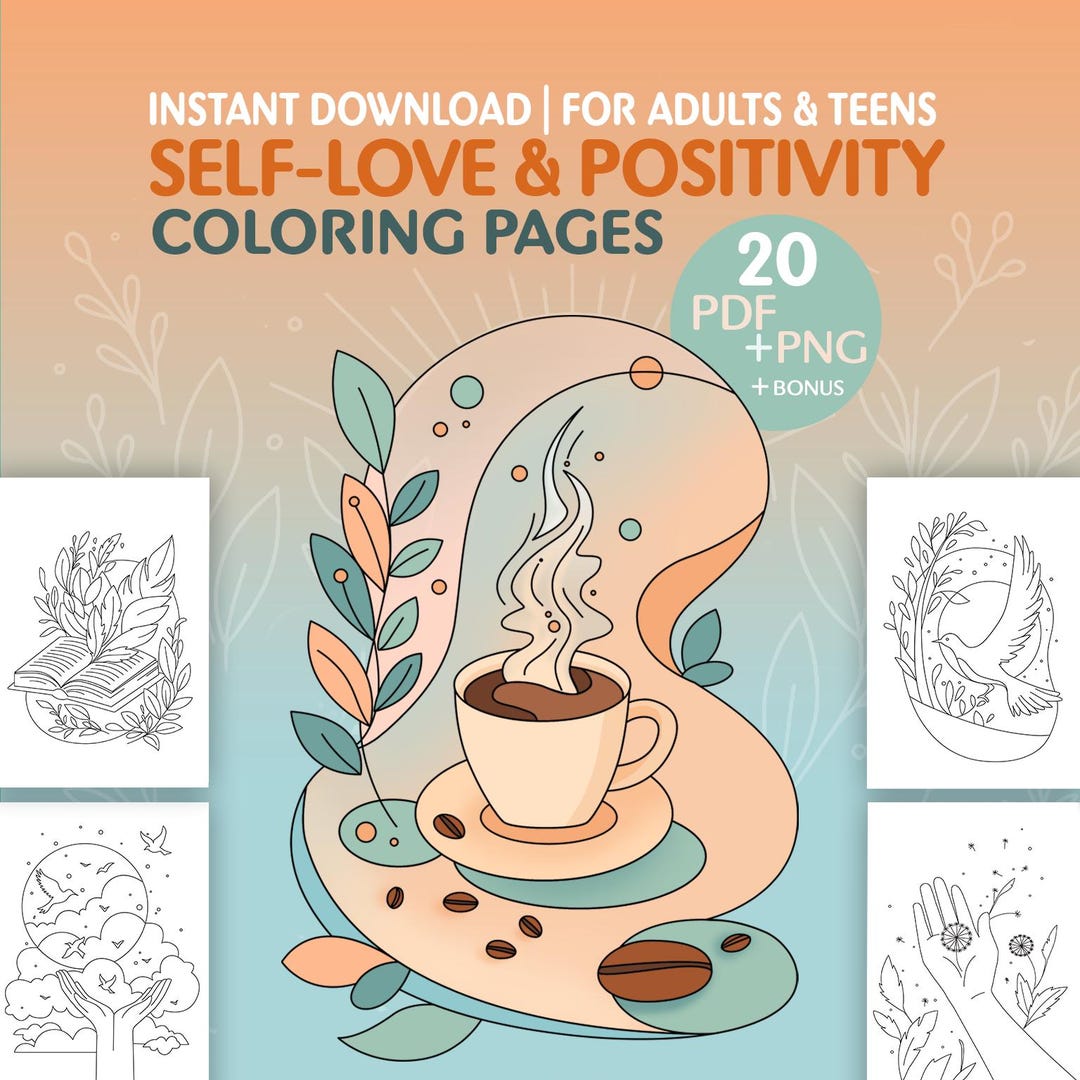 Self Love Coloring Pages: Positive Affirmations, Anxiety Relief (PDF ...