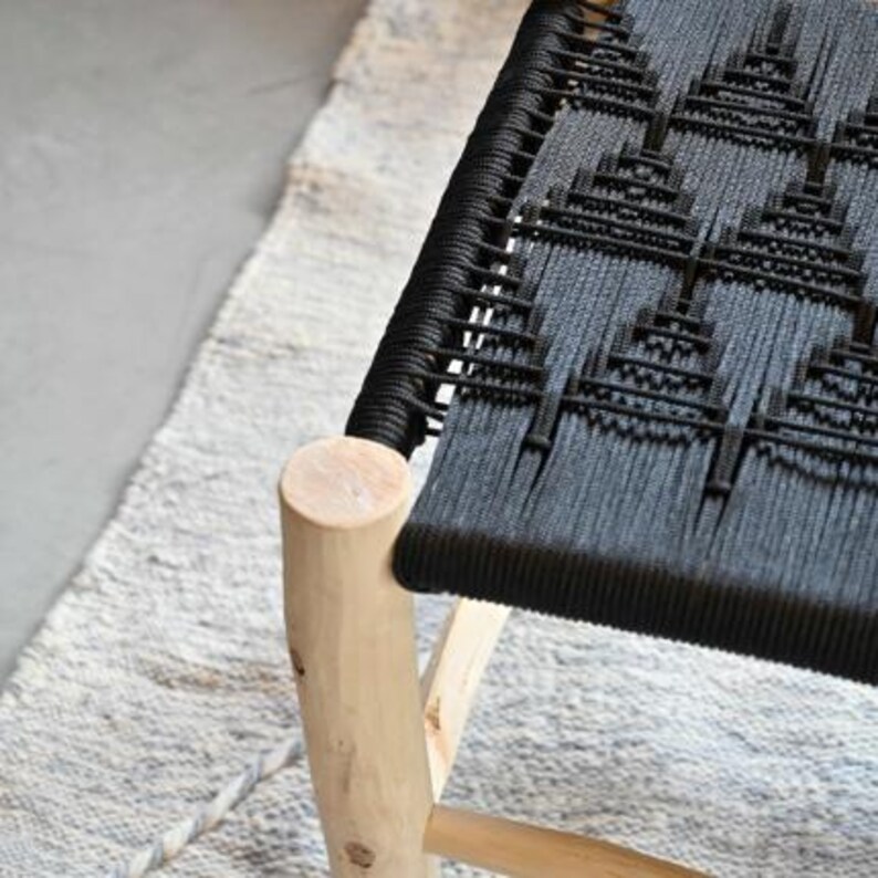 Moroccan Bench With Cord – Handmade Boho Seating, Natural Fiber Accent ...