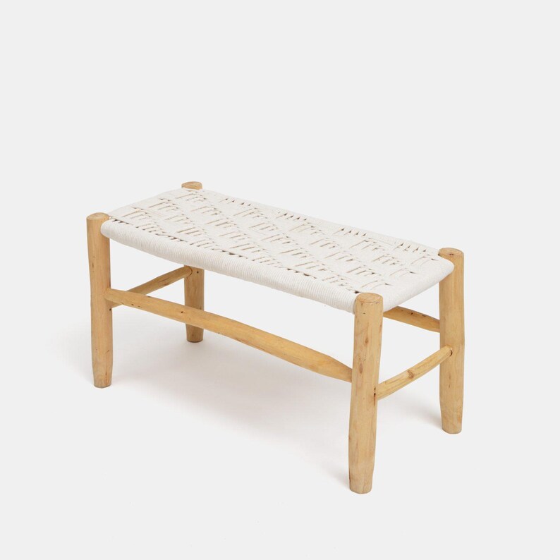 Moroccan Bench With Cord – Handmade Boho Seating, Natural Fiber Accent ...