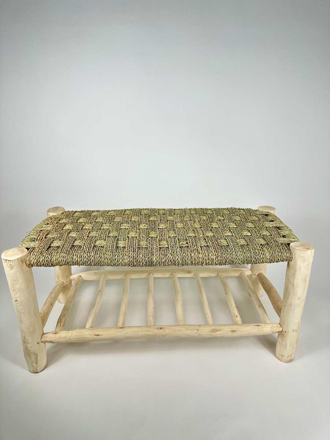 Handmade Moroccan Bench: Palm Leaf Cord, Rustic Boho Seating - Etsy