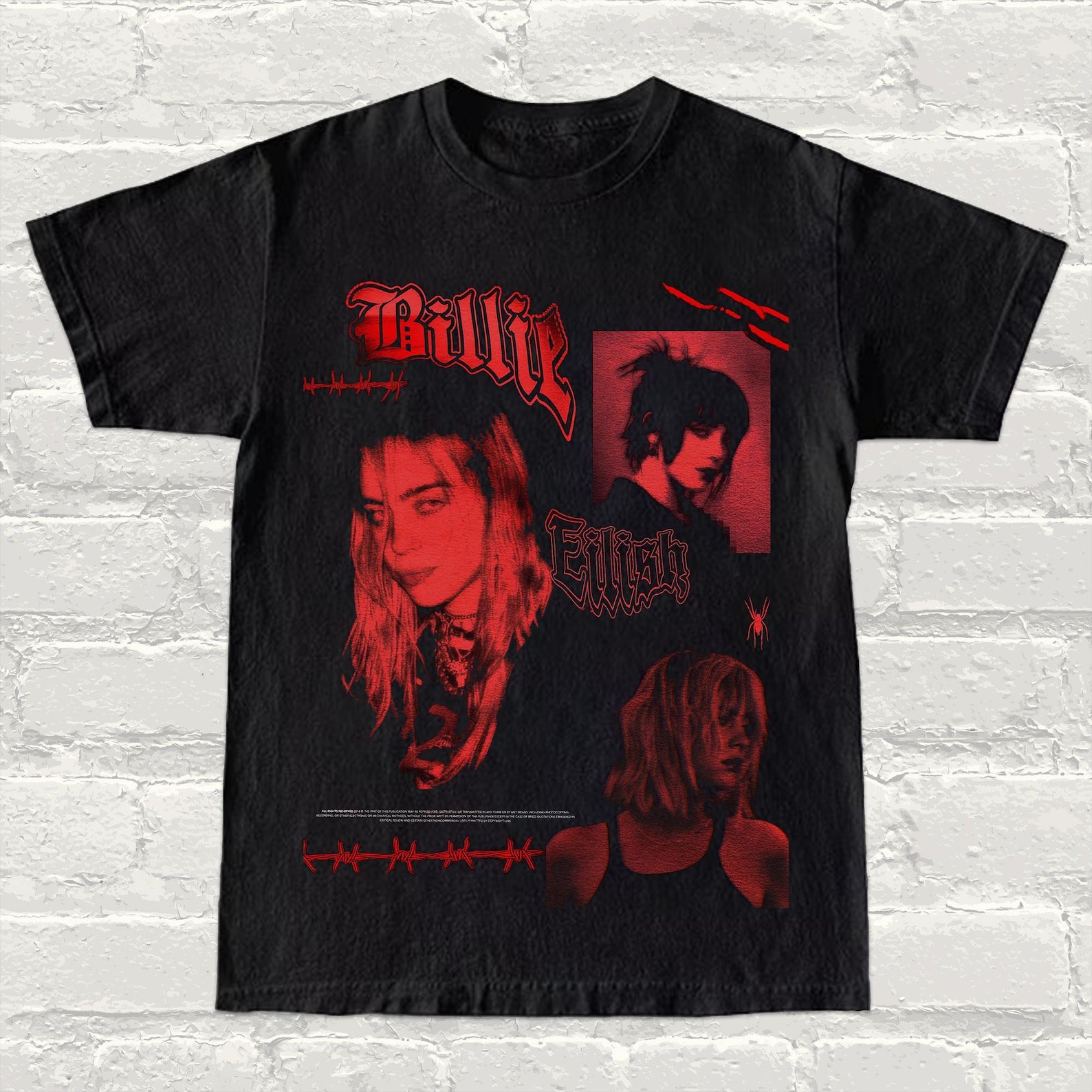Eilish Inspired T-shirt: Edgy Fan Merch, Gothic Aesthetic, Bold Red ...