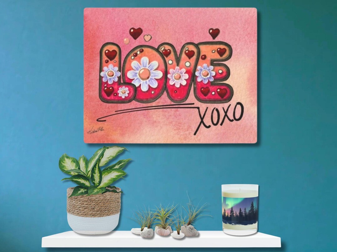 Love XOXO Hand Drawn Print Metal Art Sign Bedroom Dorm Room Bathroom ...