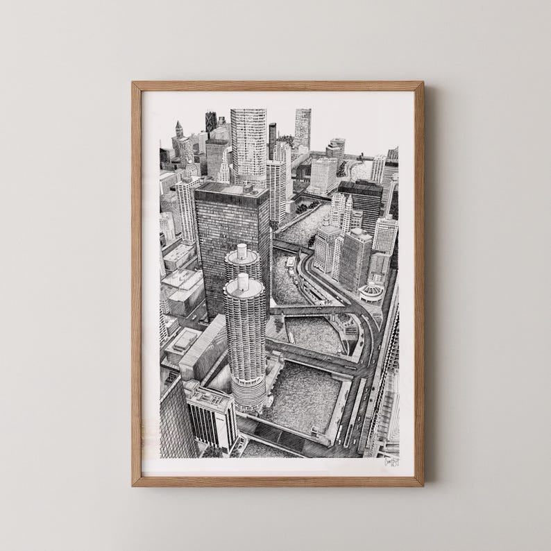 Chicago River Art Print | Chicago Skyline Wall Art | Urban Landscape ...