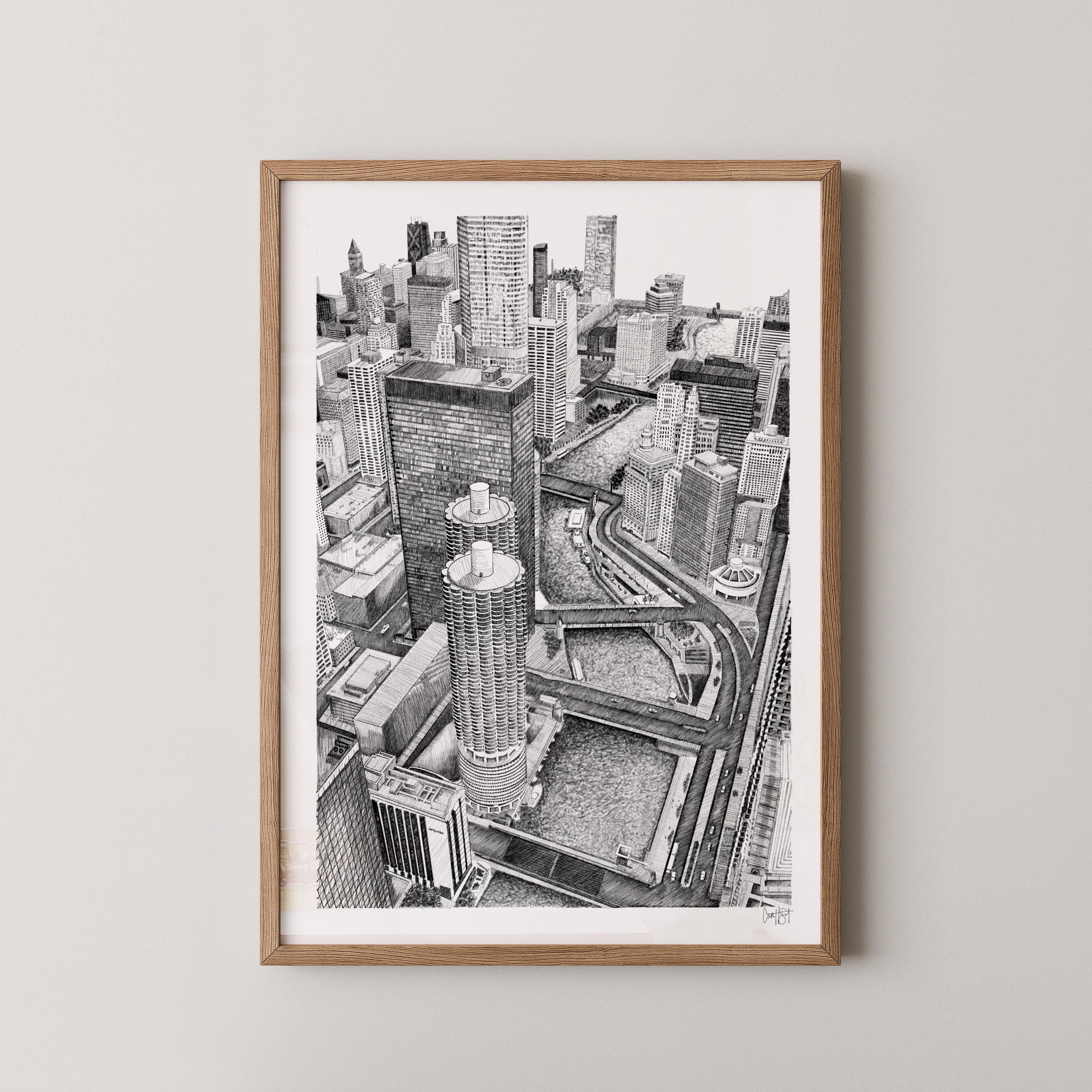 Chicago River Art Print | Chicago Skyline Wall Art | Urban Landscape ...