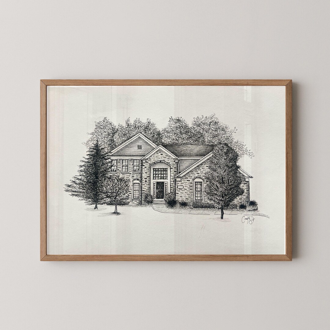 Custom Hand-drawn Home Portrait | 8x10 Personalized House Drawing ...
