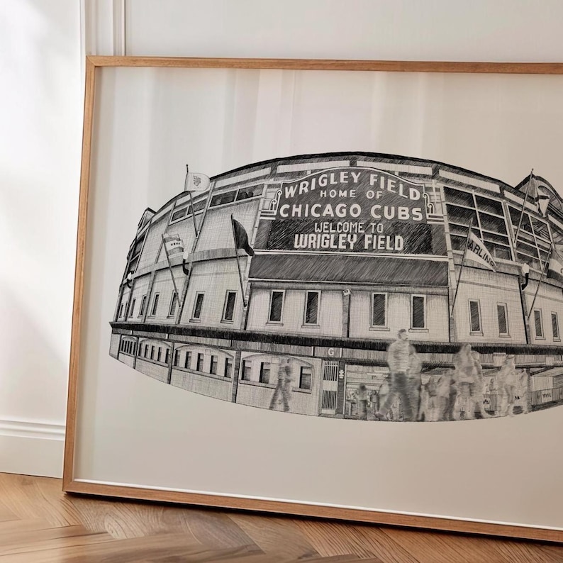 Wrigley Field Digital Art Print Chicago Cubs Stadium Sketch Baseball ...