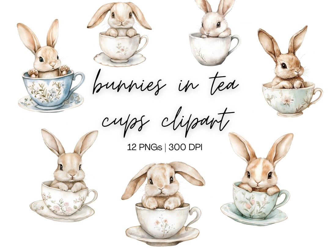 Clipart Bunny Tea Cup | Watercolor Clipart, Bunny Rabbit PNG, Clipart ...