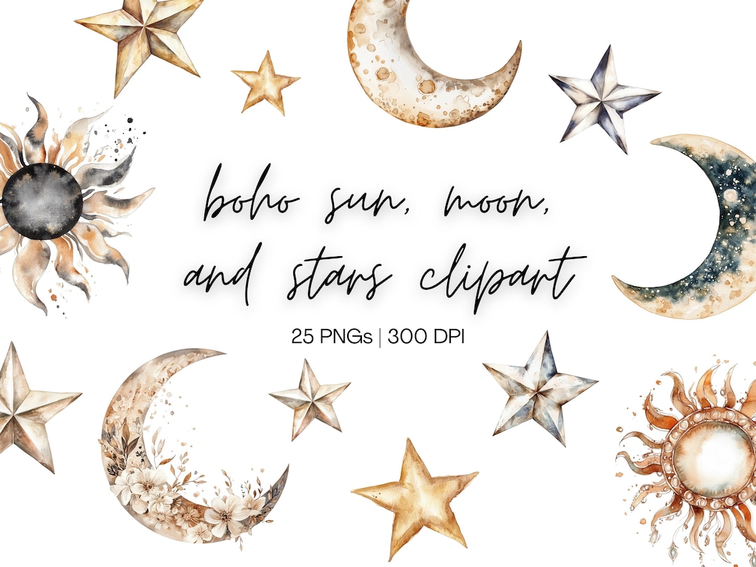 Boho Clipart Sun Moon Stars | Celestial Clipart, Boho Moon Clipart ...