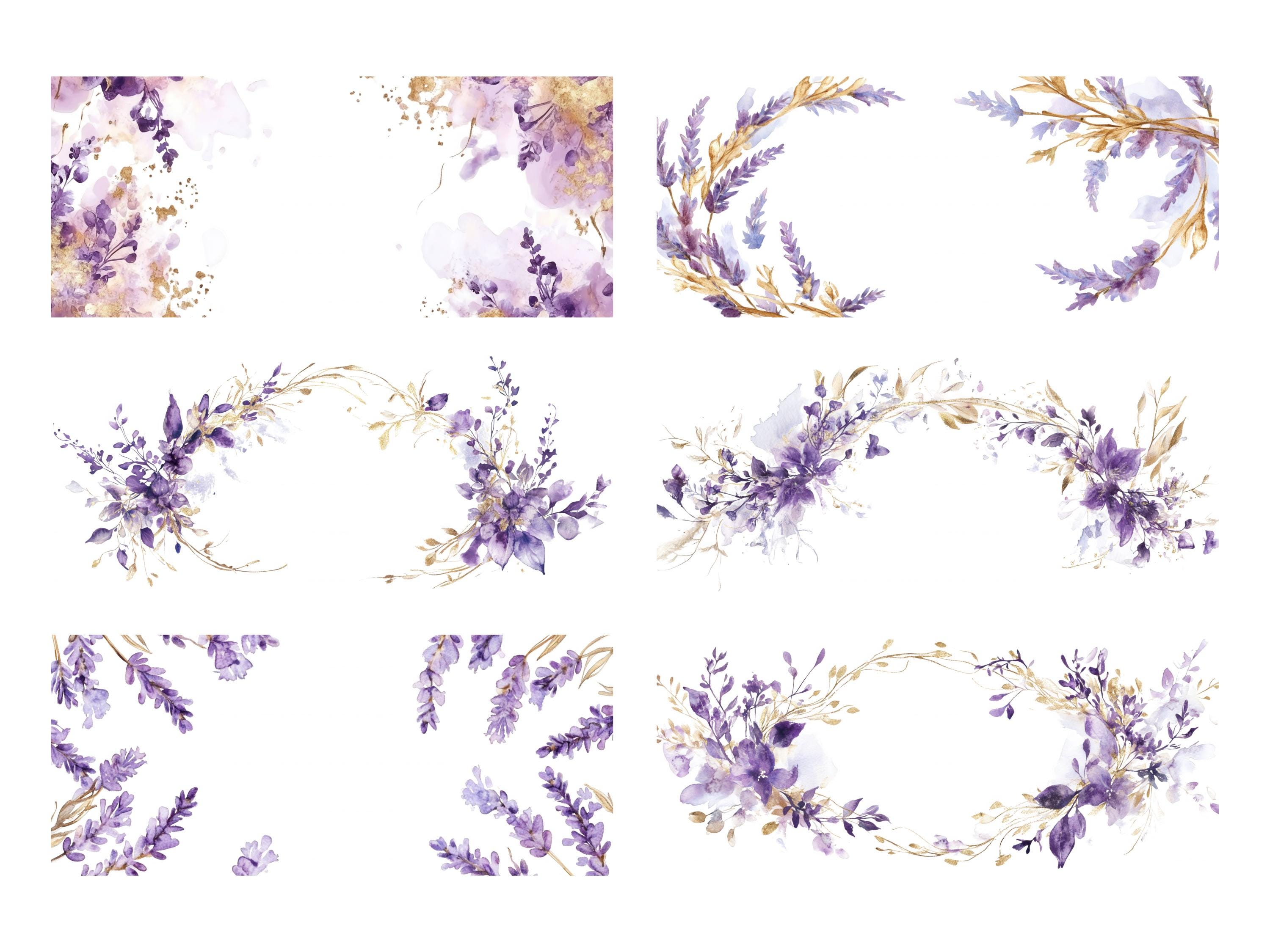 Lavender and Gold Floral Clipart Frames | Watercolor Flowers, Wedding ...