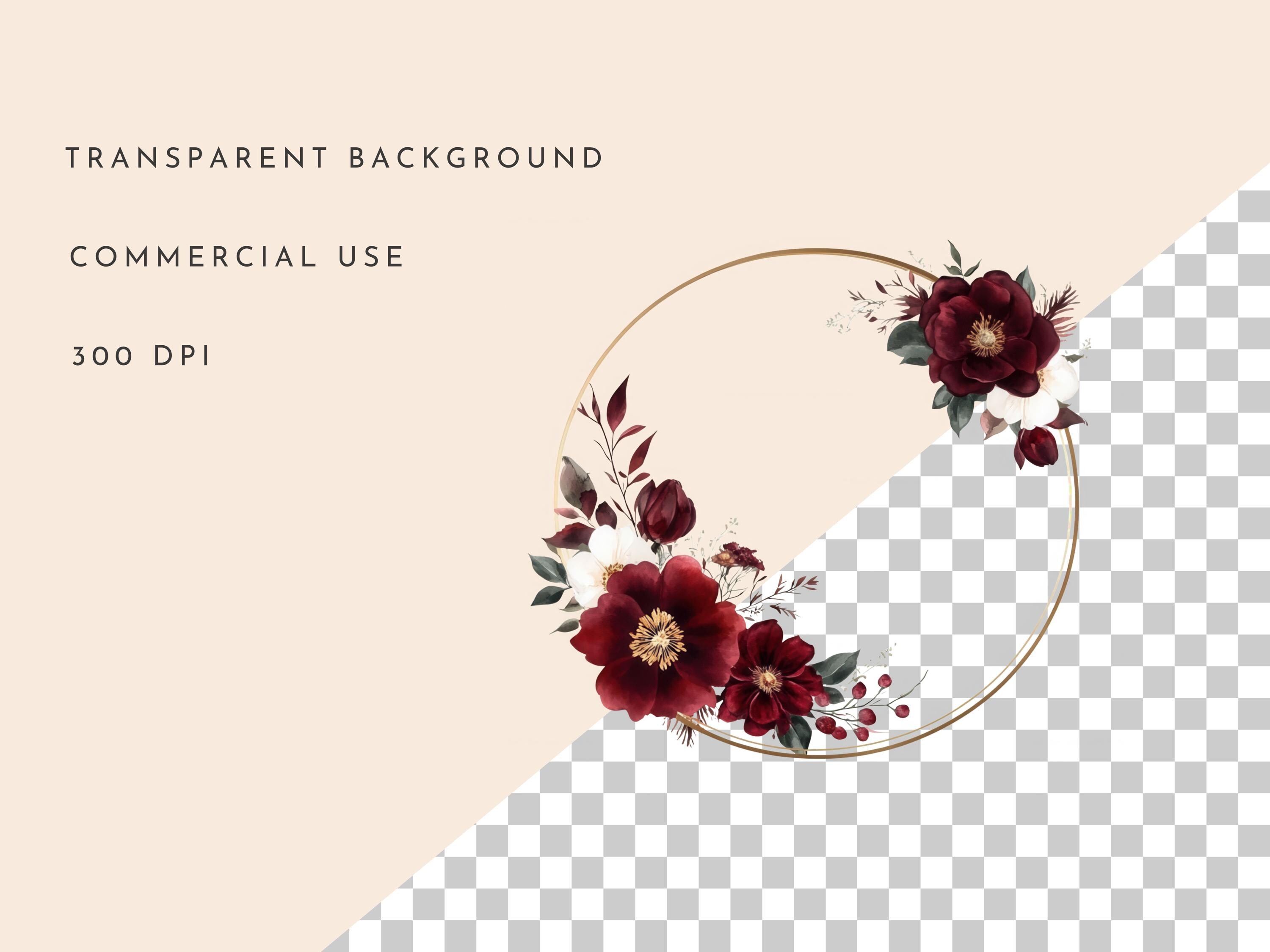 Burgundy Rose and Gold Frame Clipart | Floral Frame Clipart, Floral ...