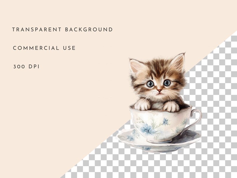 Kitten in a Teacup Clipart | Watercolor Kitten, Watercolor Cats ...