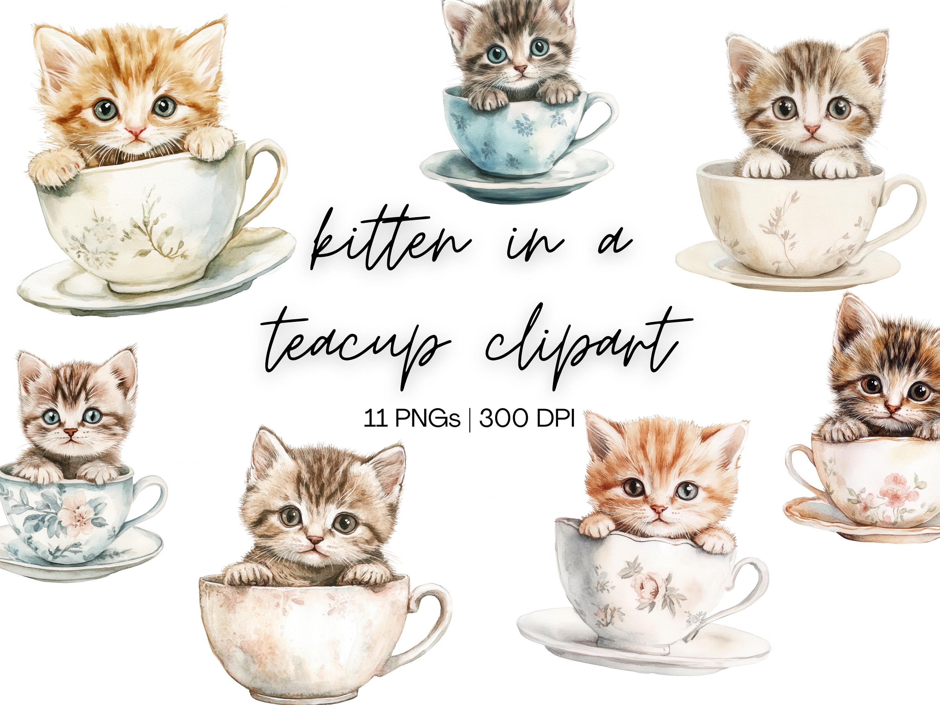 Kitten in a Teacup Clipart | Watercolor Kitten, Watercolor Cats ...