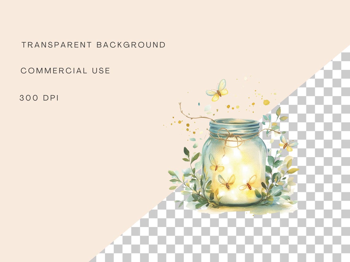 Lightning Bug Clipart | Firefly Jar Clipart, Summer Clipart, Watercolor ...