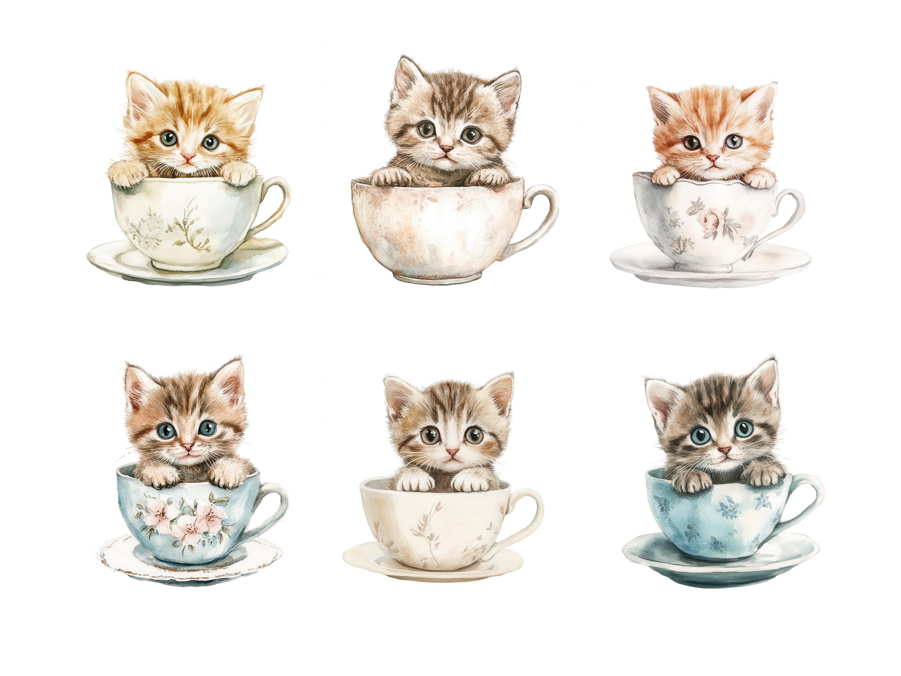 Kitten in a Teacup Clipart | Watercolor Kitten, Watercolor Cats ...