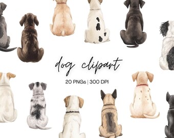 Watercolor Dogs From Back View, Dog Breed Clipart, Dogs From Behind ...