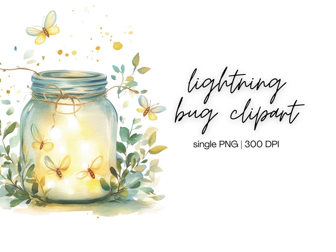 Lightning Bug Clipart | Firefly Jar Clipart, Summer Clipart, Watercolor ...